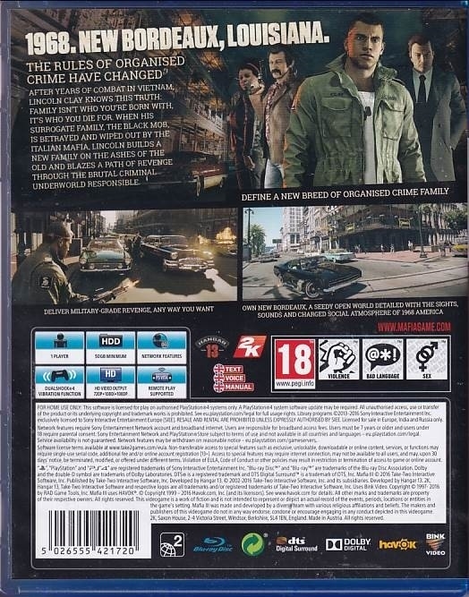 75,- Mafia III - PS4 (Genbrug)