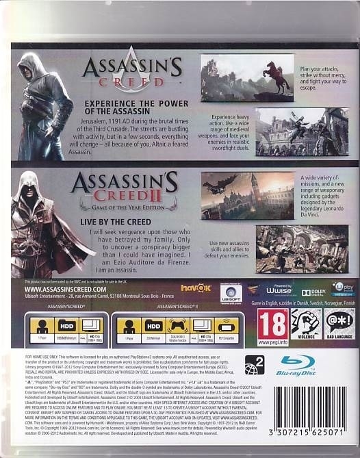 150,- Assassins Creed 2 GOTY + Assassins Creed - PS3 (Genbrug)